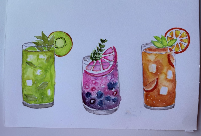 Step by Step Watercolor Techniques to paint Loose Fruity Iced Drinks ...