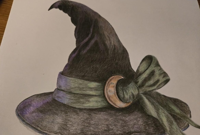 How to Draw a Realistic Halloween Witches Hat: Drawing with Colored ...