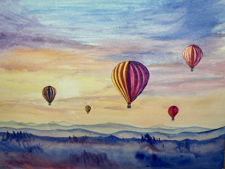 Colourful Hot Air Balloon Sunrise: A Step-by-Step Beginner Watercolor ...