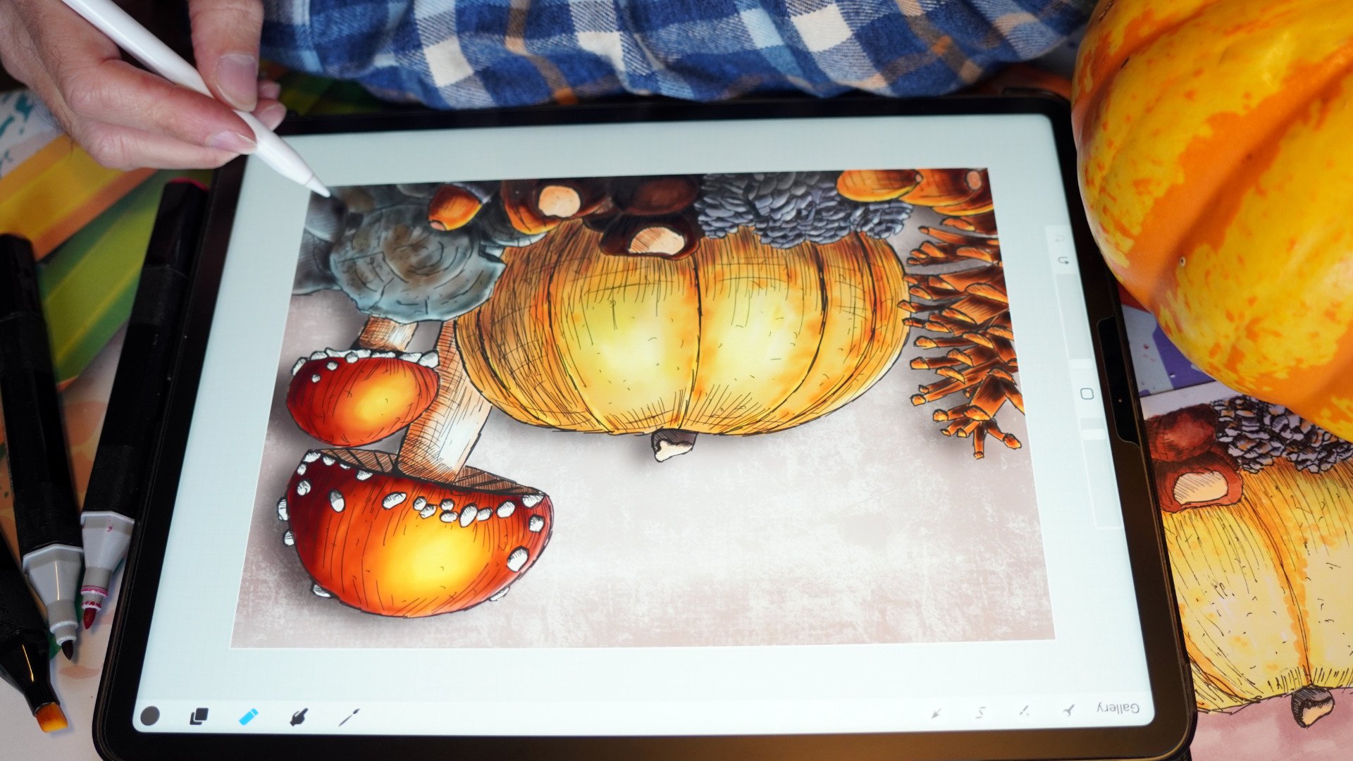 Finishing with Pen Drawings in Color in Procreate - Autumn Scene with ...