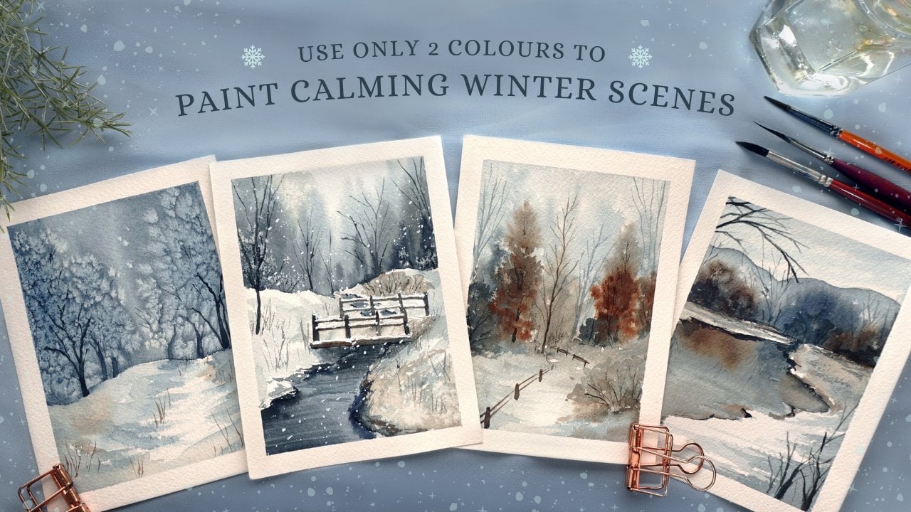 Learn to Paint Simple and Calming Winter Scenes with Only 2 Colours ...