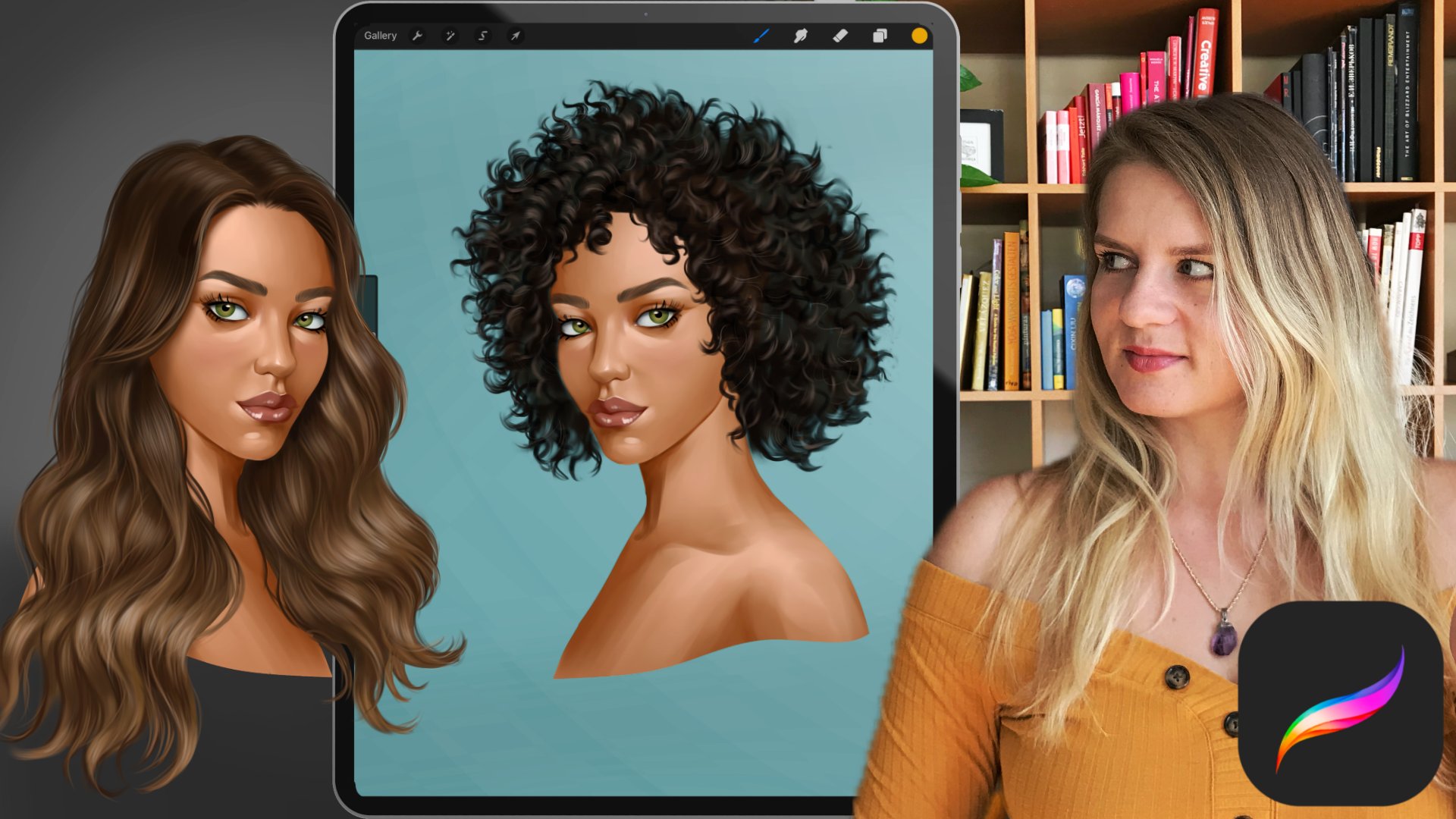 Digital Painting Basics: Paint Realistic Curly and Wavy Hair in Procreate | Gabriela Shel ...