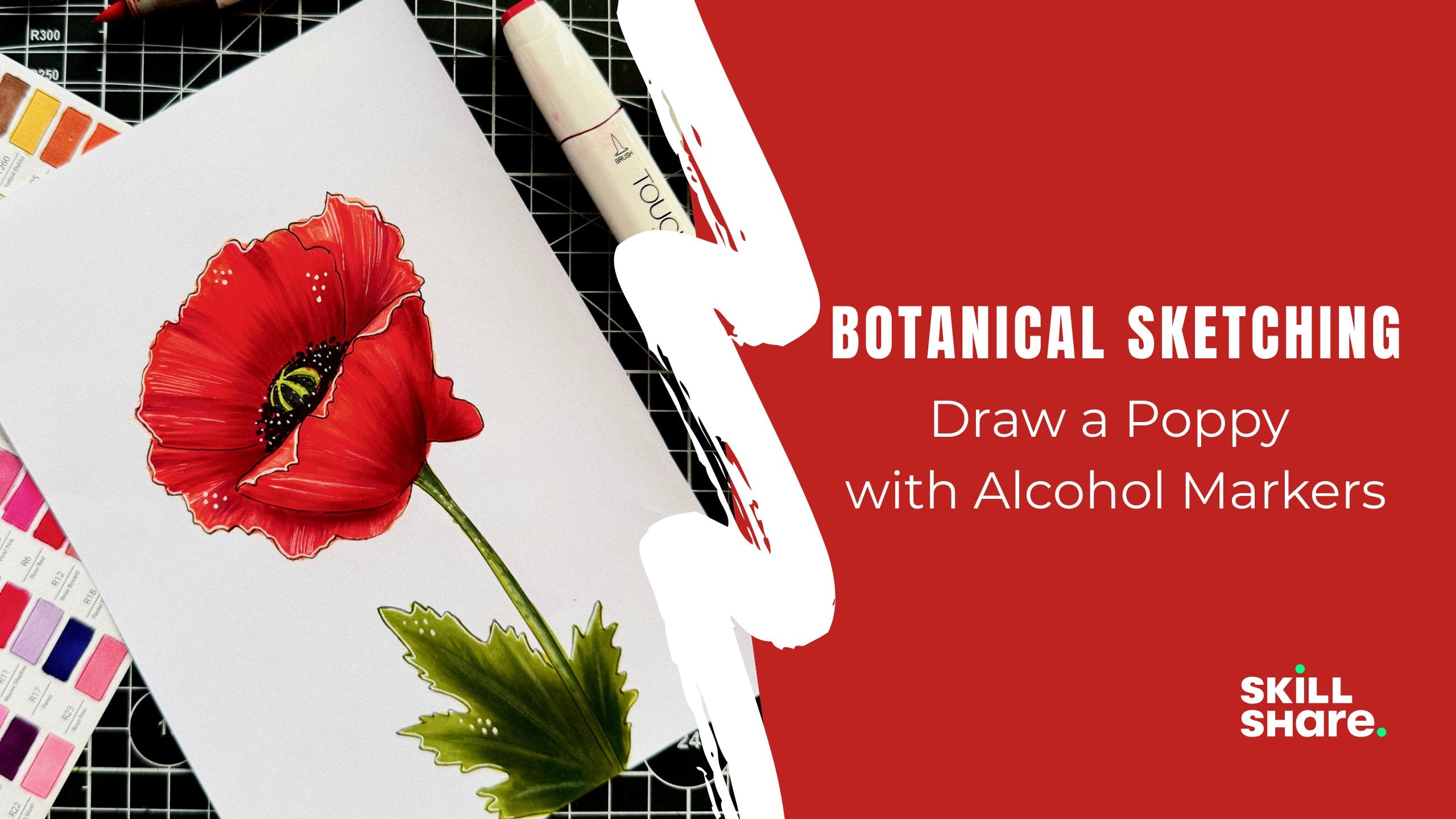 Botanical Sketching: Draw a Poppy with Alcohol Markers | Olga Sh ...